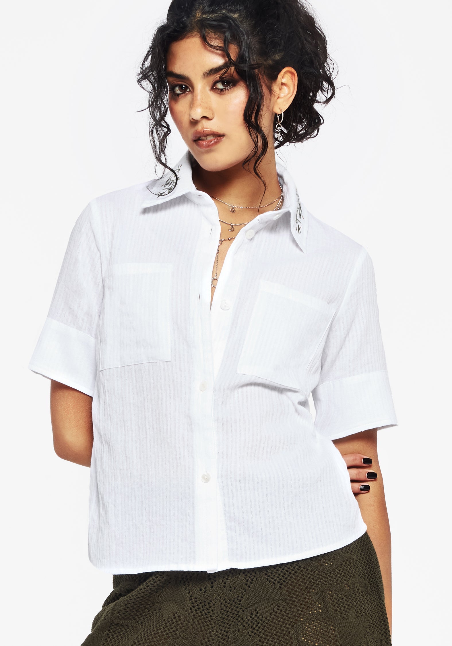 Koax Cotton Check Embroidered Button Up Shirt – Disturbia