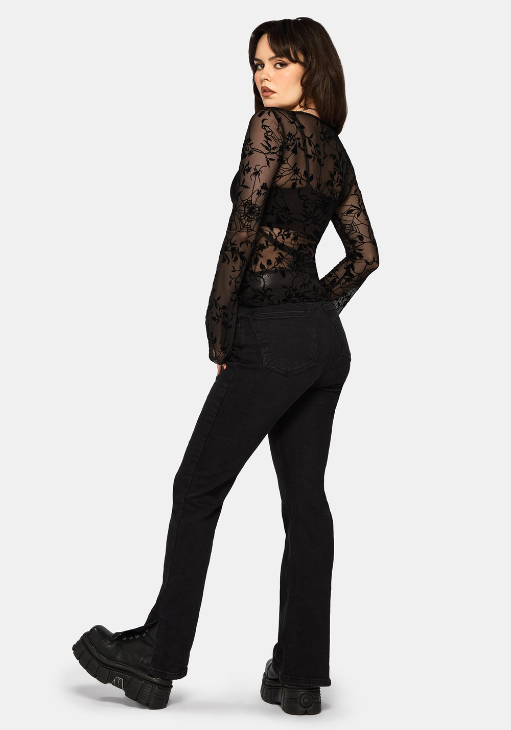 Deadly Nightshade Flocked Mesh Ruched Top – Disturbia